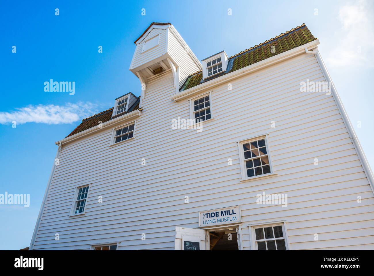 Woodbridge Suffolk, detail of the historic clapboard Tide Mill Museum ...