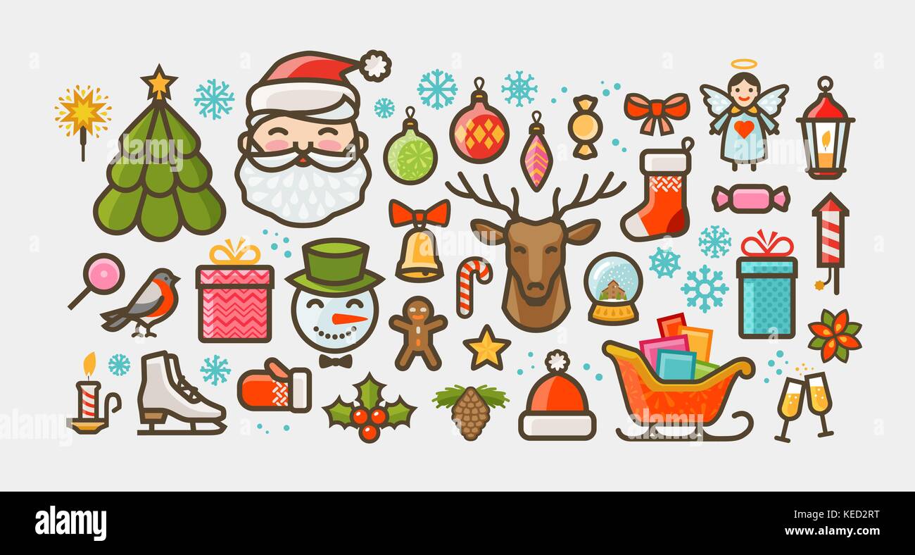 Christmas set of icons or symbols. Xmas concept. Vector illustration ...