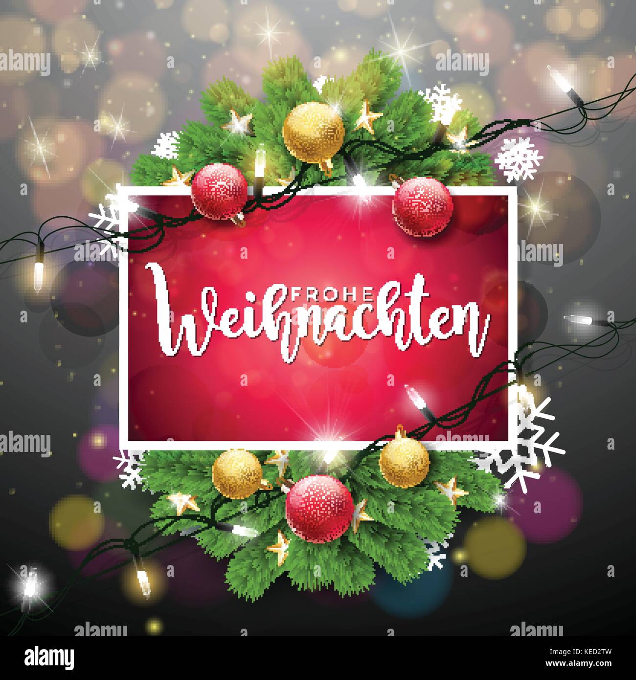 Vector Christmas Illustration with German Frohe Weihnachten Typography ...