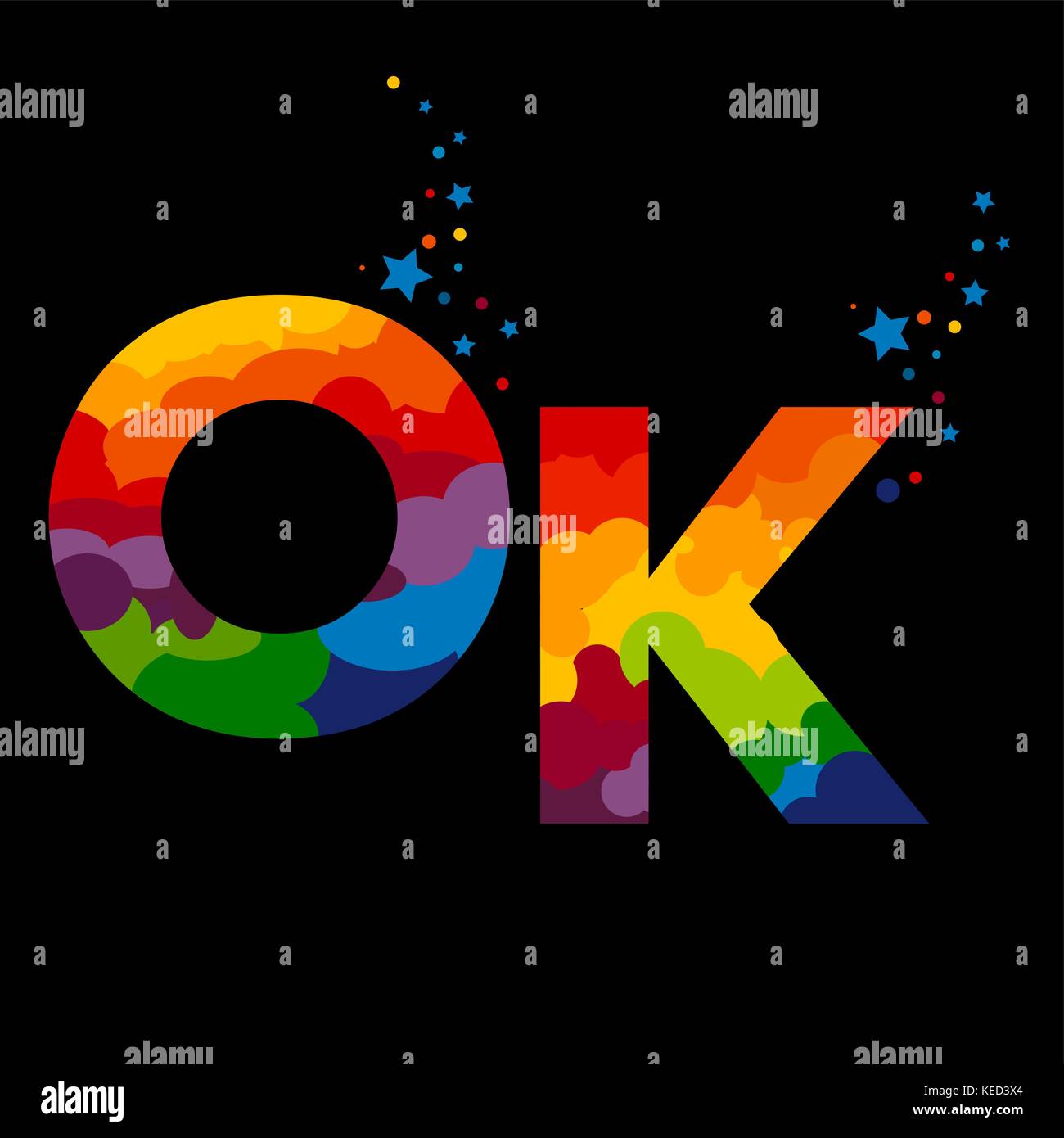 Lettering ok. A bright, beautiful inscription with confetti and stars ...