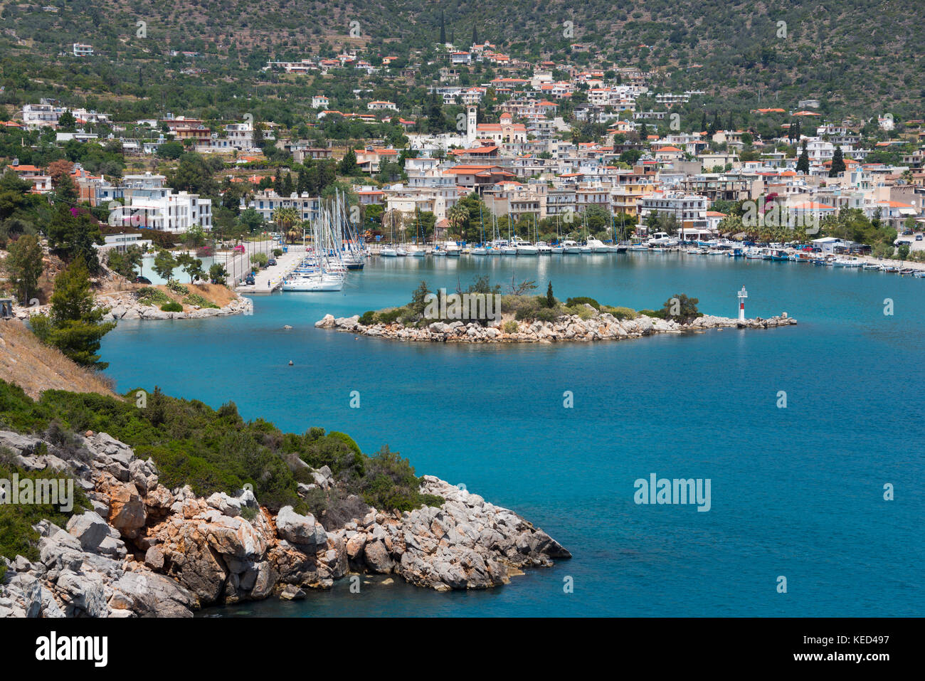 View of Methana, peninsula Methana, Argolis, Peloponnese, Greece Stock ...