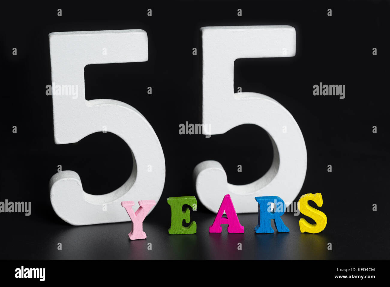 Letters and numbers to fifty-five on black isolated background Stock ...