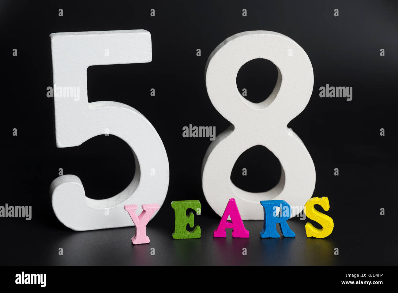 Letters and numbers fifty-eight on a black isolated background Stock ...