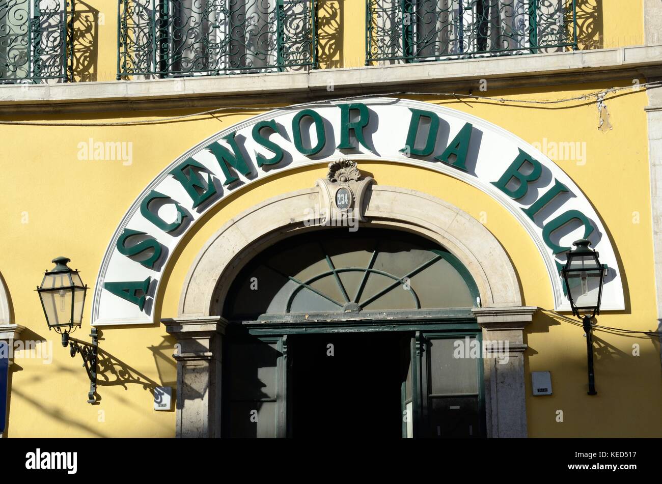 The entrance to Elevator da Bica funicular railway Bairro Alto Lisbon ...