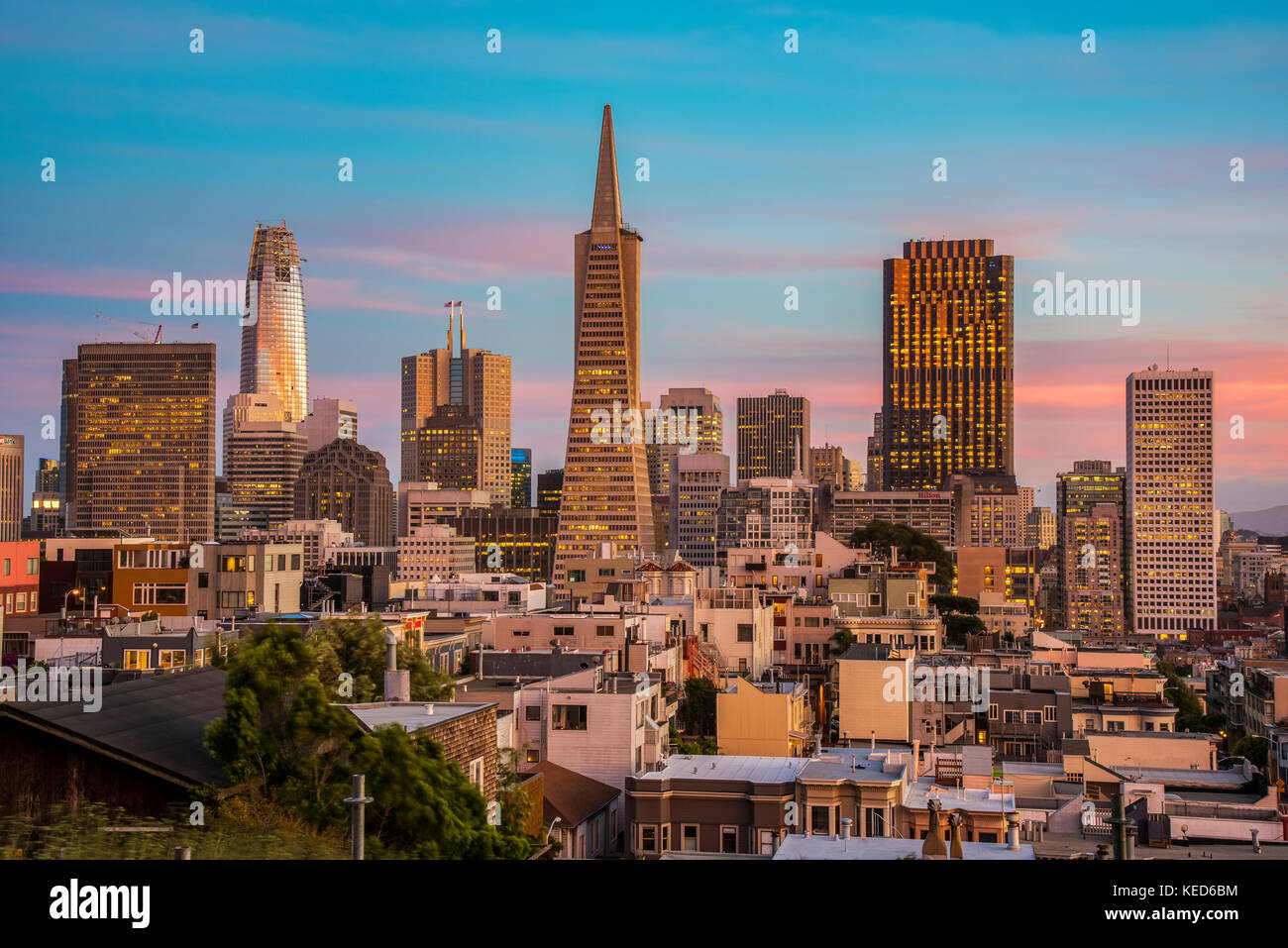 Downtown skyline at sunset, San Francisco, California, USA Stock Photo ...