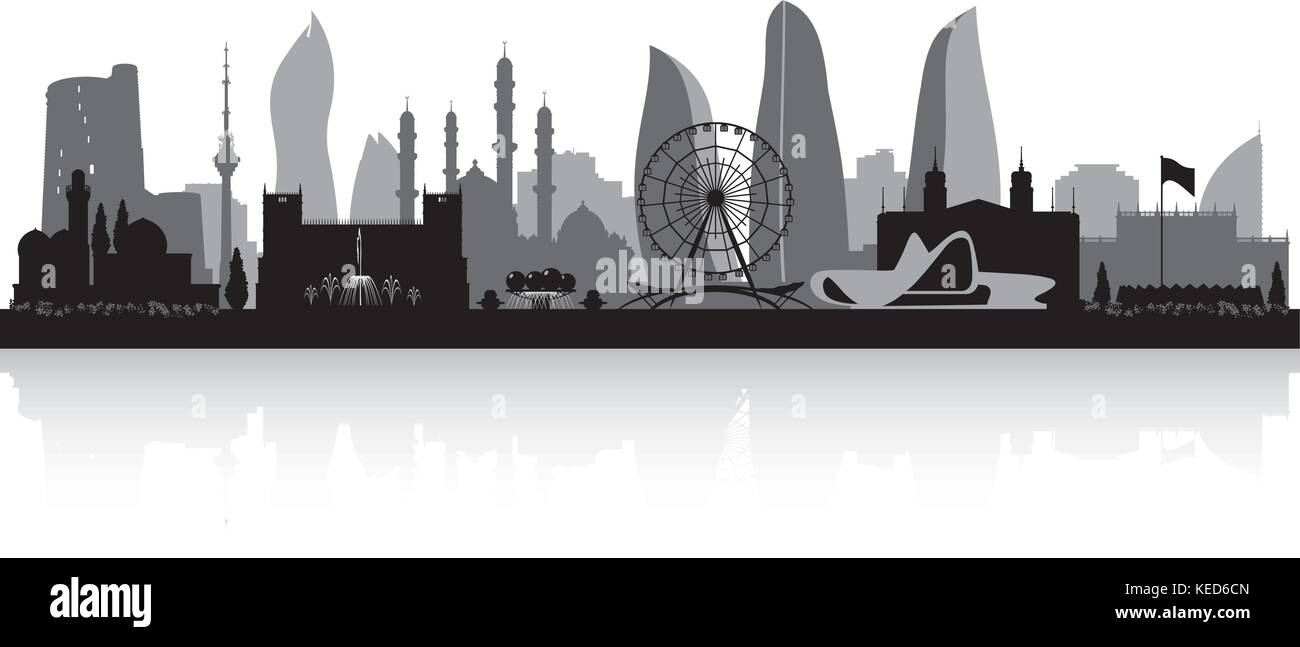 Baku Azerbaijan city skyline vector silhouette illustration Stock ...