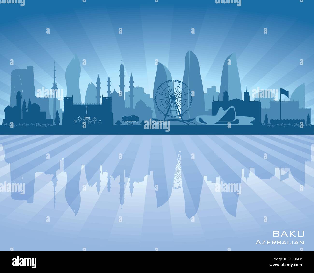 Baku Azerbaijan City Skyline Vector Silhouette Illustration Stock