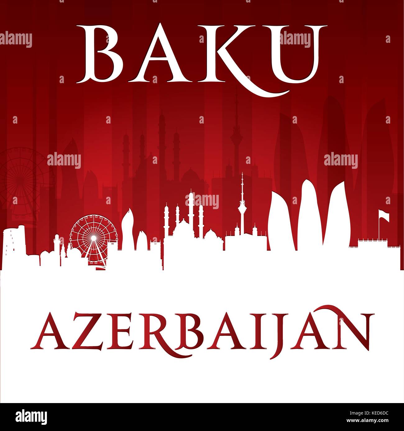 Baku Azerbaijan city skyline silhouette. Vector illustration Stock ...