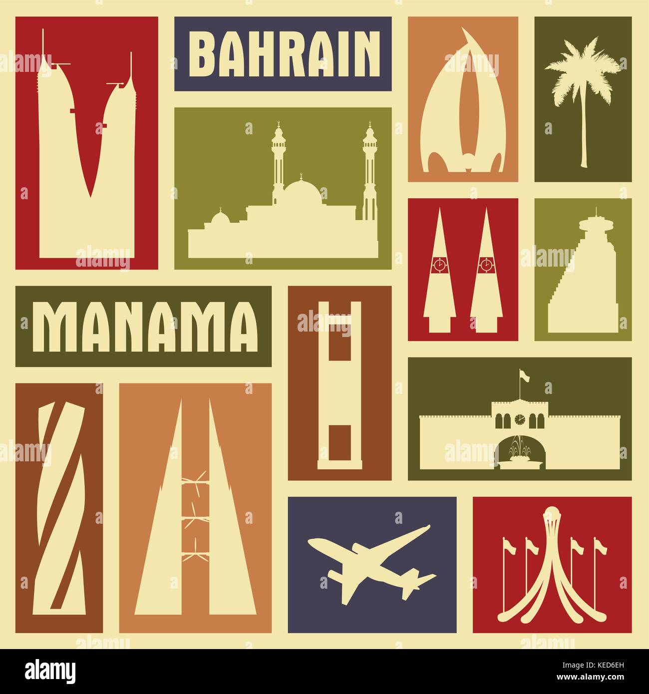 Manama Bahrain city icon symbol silhouette set. Vector background ...