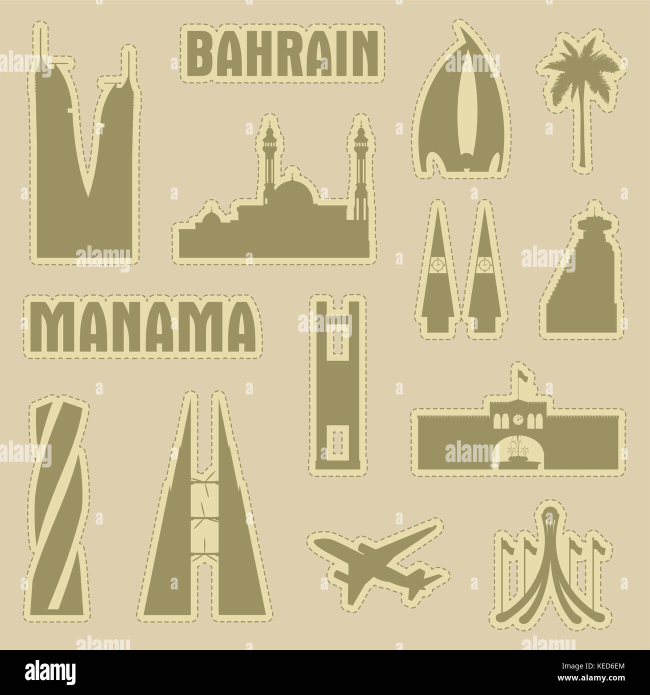 Manama Bahrain city icon symbol silhouette set. Vector background ...