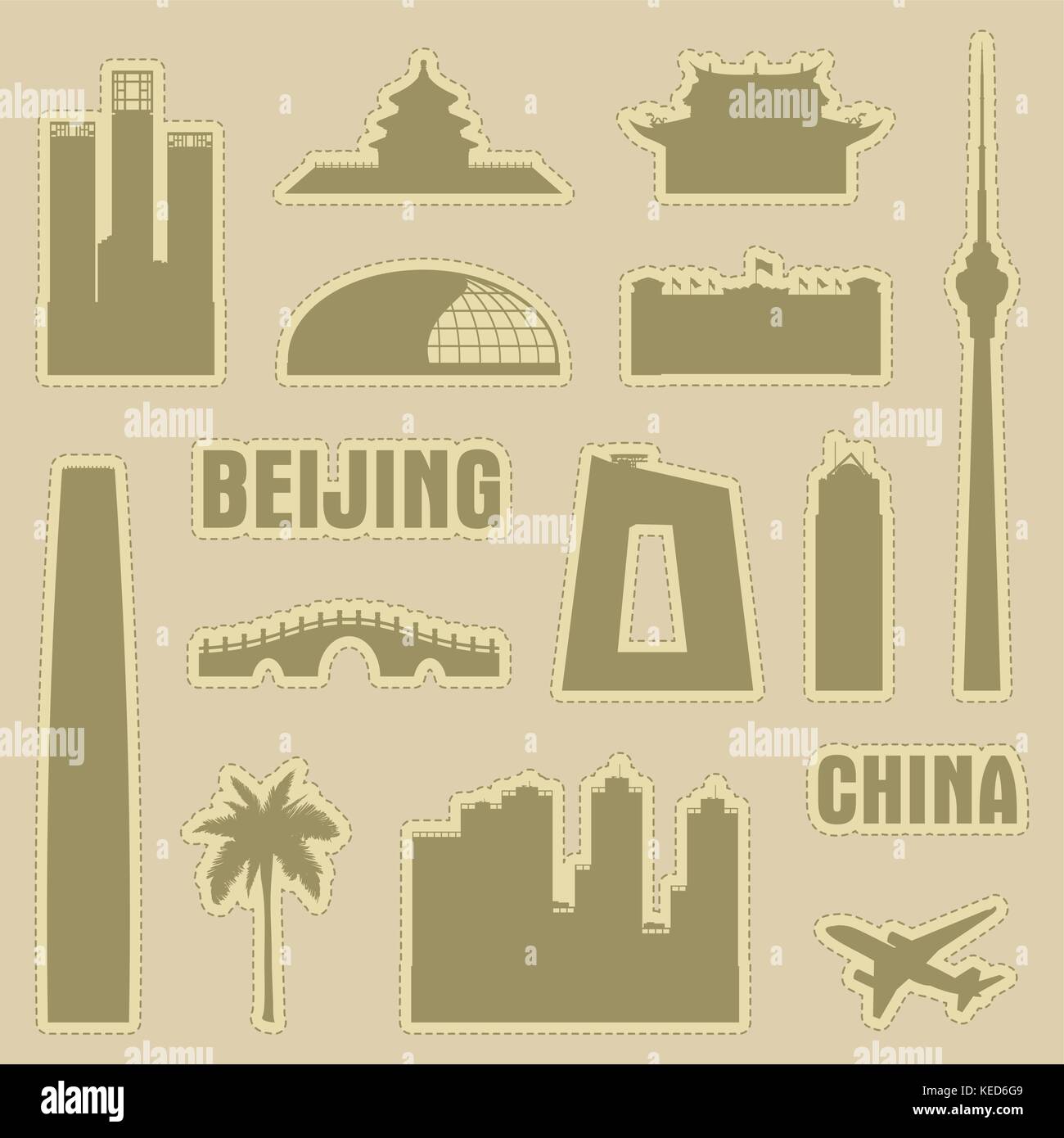 Beijing China city icon symbol silhouette set. Vector background ...