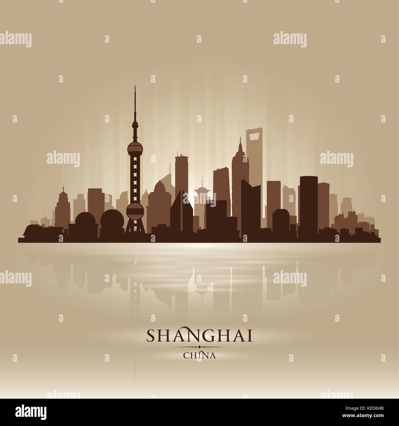 Shanghai China city skyline vector silhouette illustration Stock Vector ...