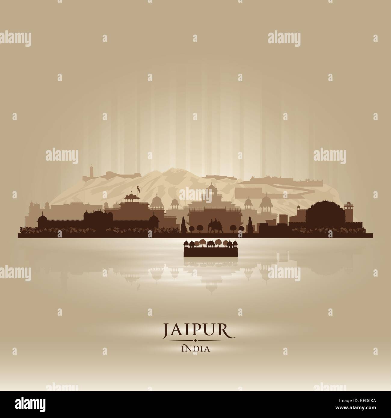 Jaipur India city skyline vector silhouette illustration Stock Vector ...