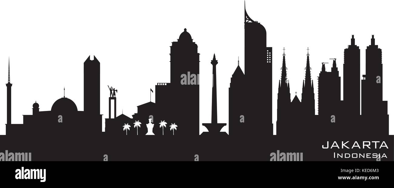 Jakarta Indonesia skyline Detailed vector silhouette Stock Vector Image ...