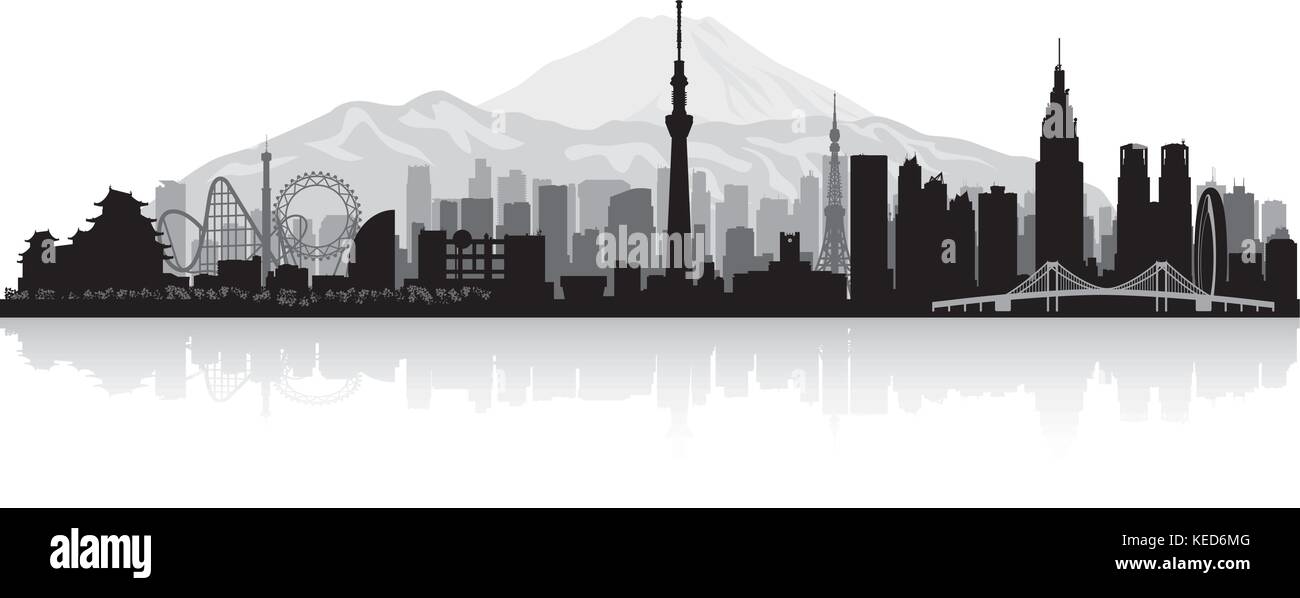 Tokyo Japan city skyline vector silhouette illustration Stock Vector ...