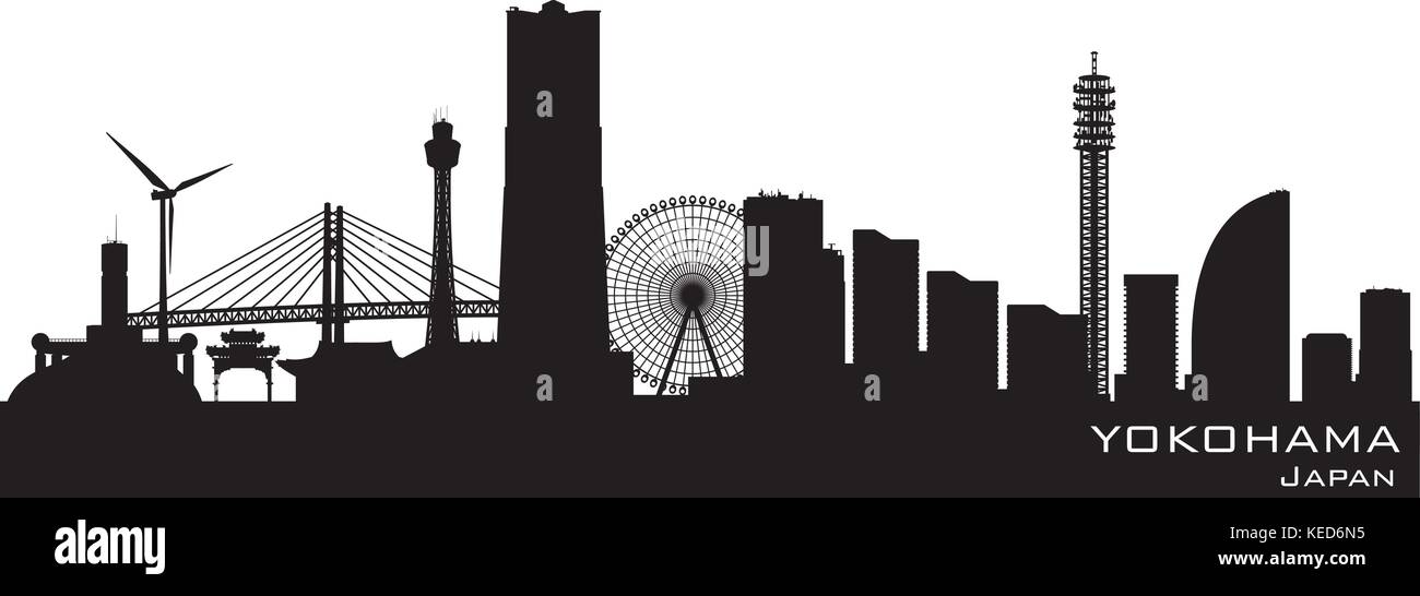 Yokohama Japan skyline Detailed vector silhouette Stock Vector Image ...