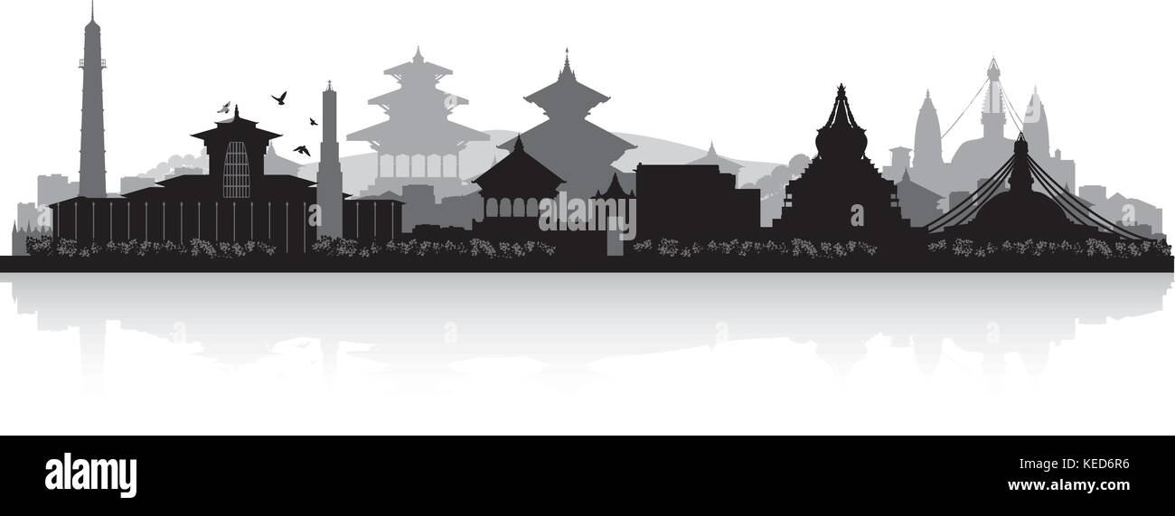Kathmandu Nepal city skyline vector silhouette illustration Stock ...