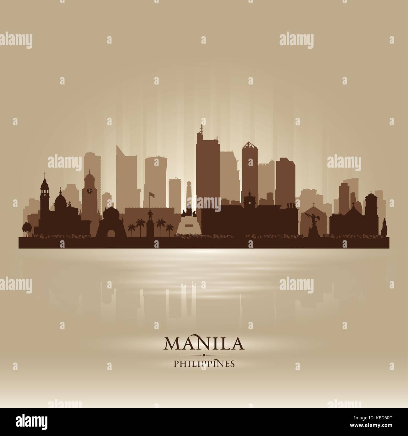 Manila Philippines city skyline vector silhouette illustration Stock ...