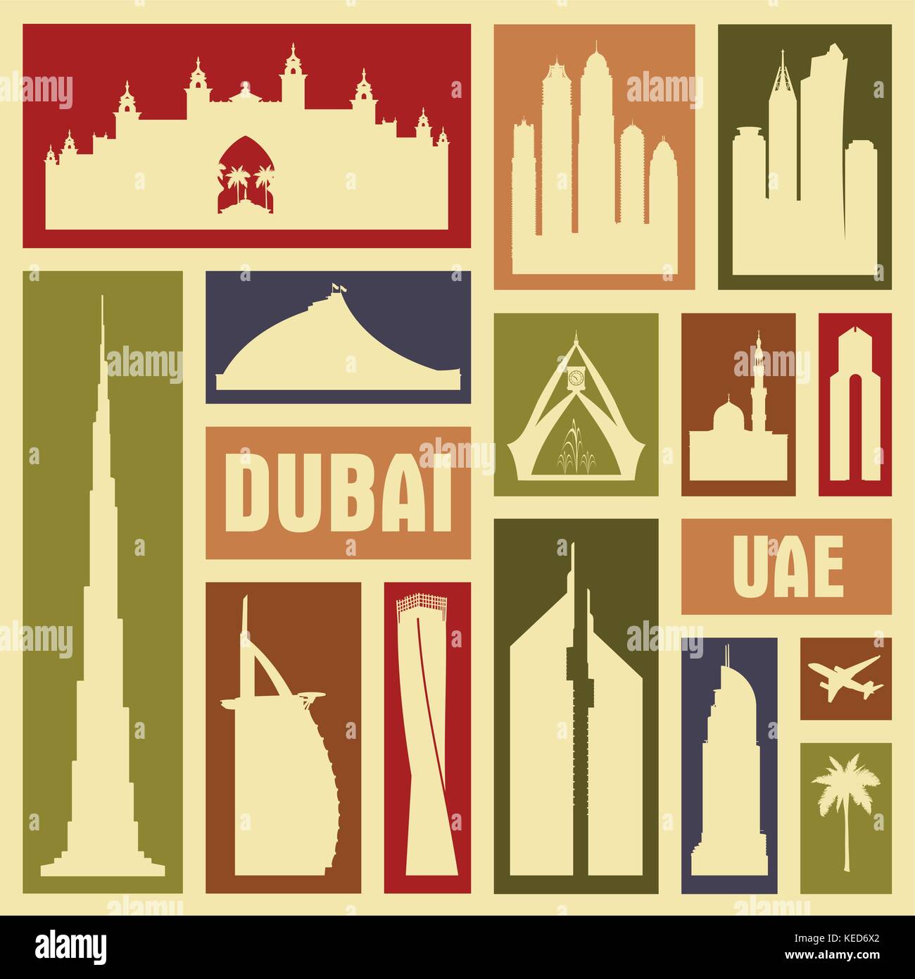 Dubai UAE city icon symbol silhouette set. Vector background ...