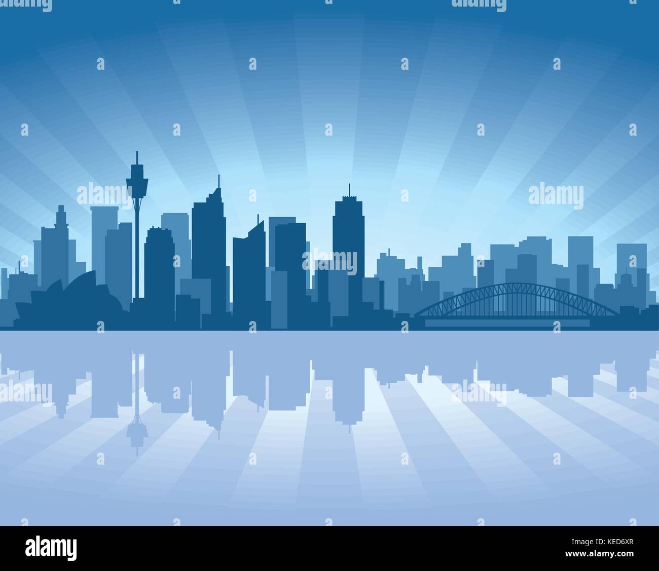 Sydney, Australia skyline illustration with reflection in water Stock ...