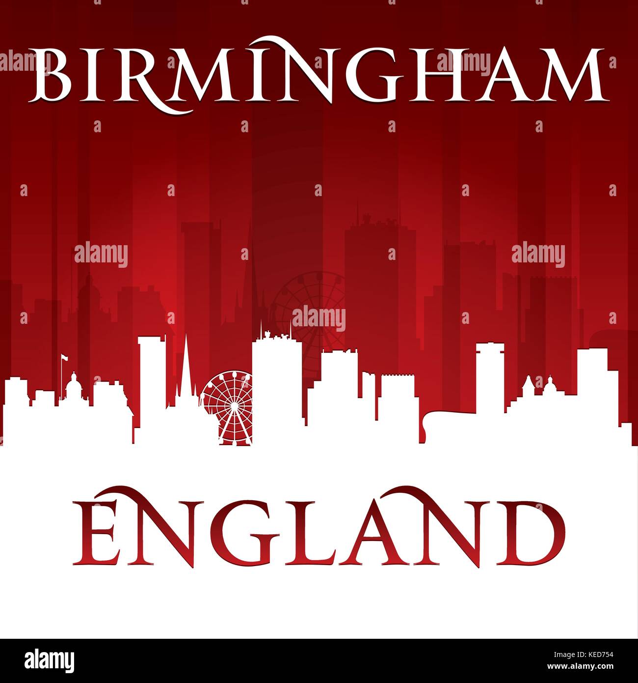Birmingham England city skyline silhouette. Vector illustration Stock ...