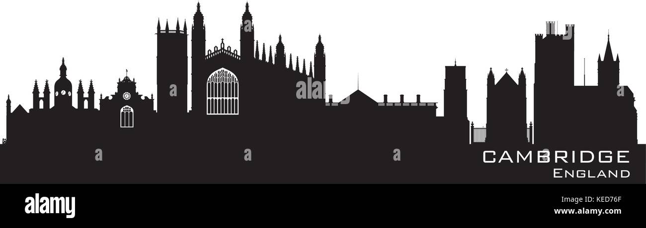 Cambridge England city skyline Detailed silhouette. Vector illustration ...