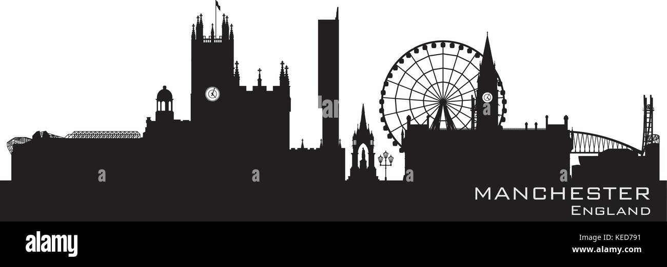 Manchester, England skyline. Detailed silhouette. Vector illustration ...