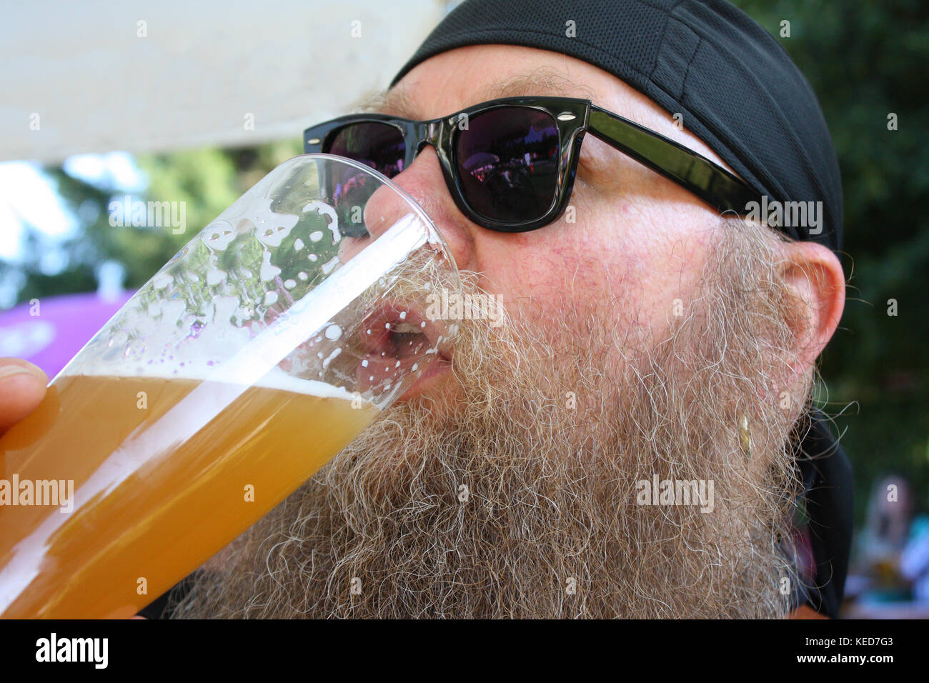 Mann mit langem Bart drinkt ein Bier Stock Photo - Alamy