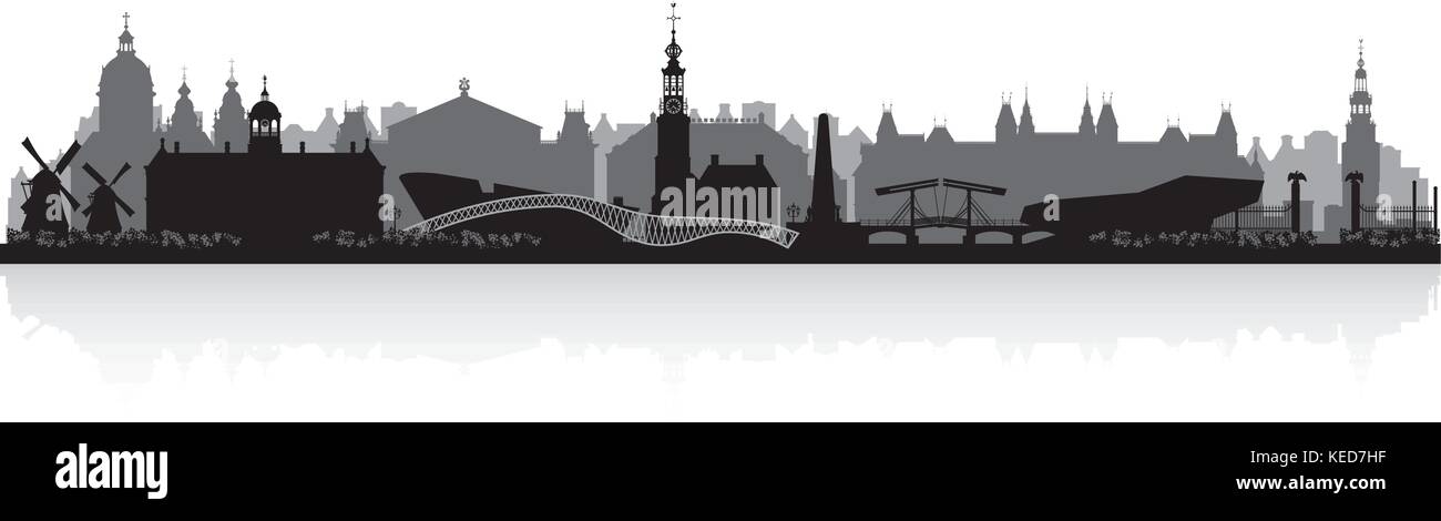 Amsterdam Netherlands city skyline vector silhouette illustration Stock ...