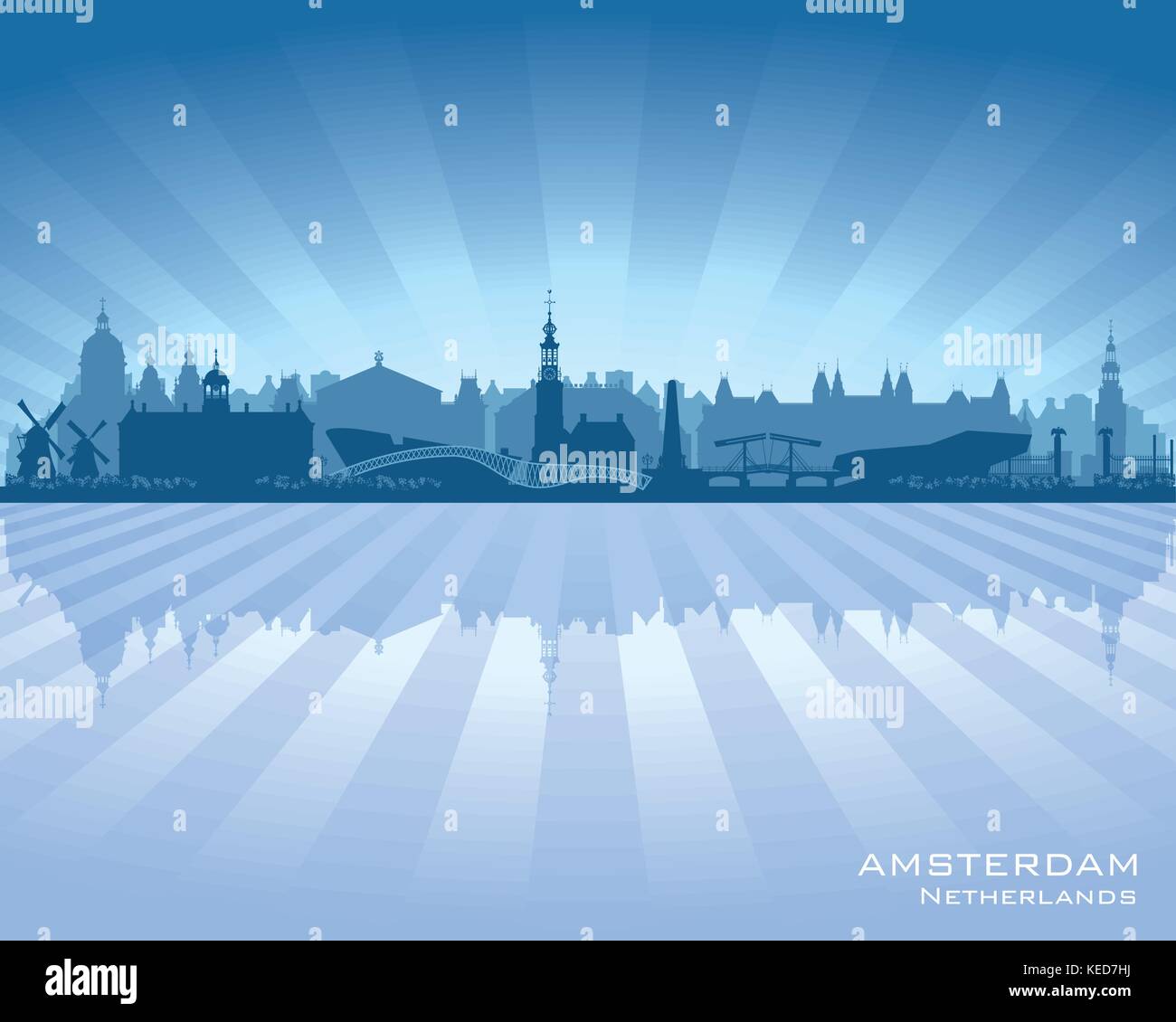 Amsterdam Netherlands city skyline vector silhouette illustration Stock ...