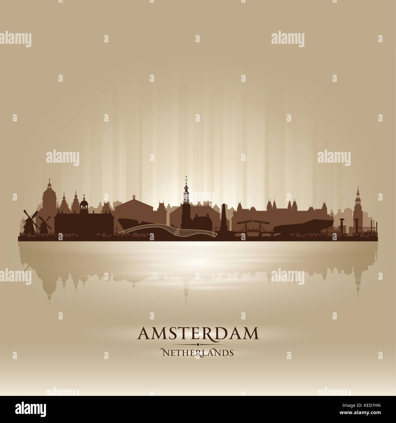 Amsterdam Netherlands city skyline vector silhouette illustration Stock ...