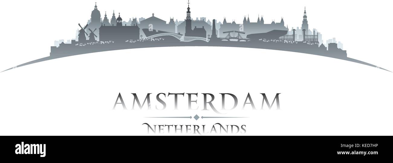 Amsterdam Netherlands city skyline silhouette. Vector illustration ...
