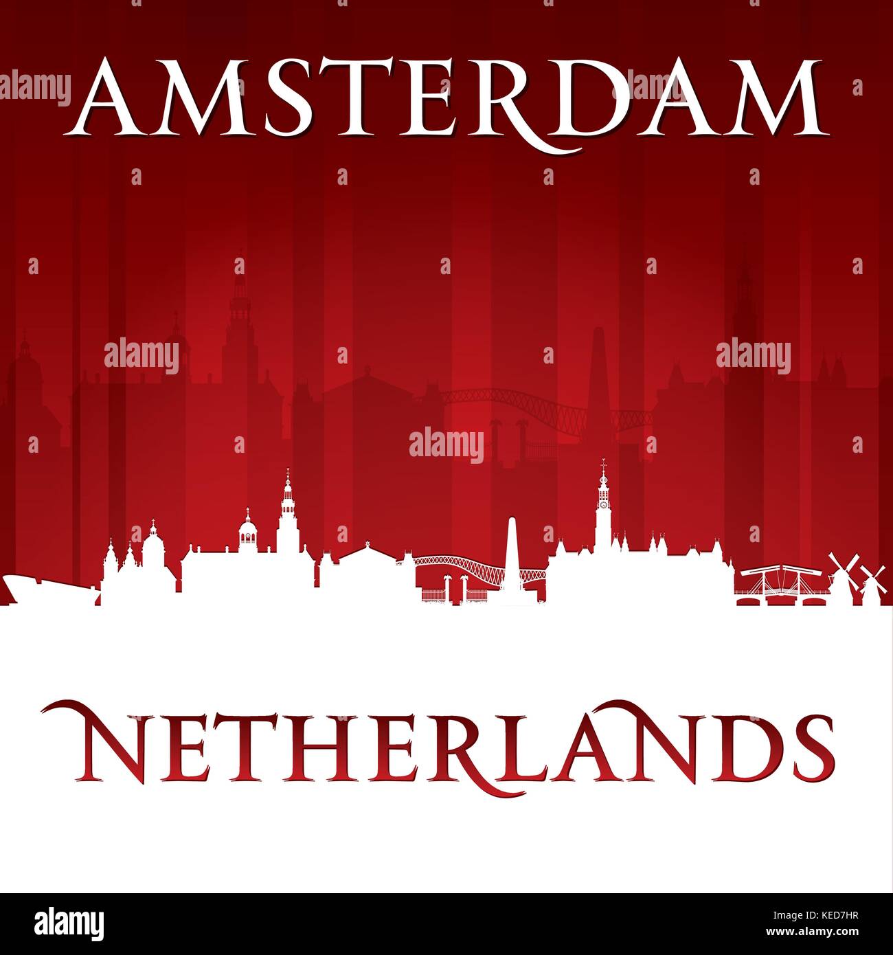 Amsterdam Netherlands city skyline silhouette. Vector illustration ...