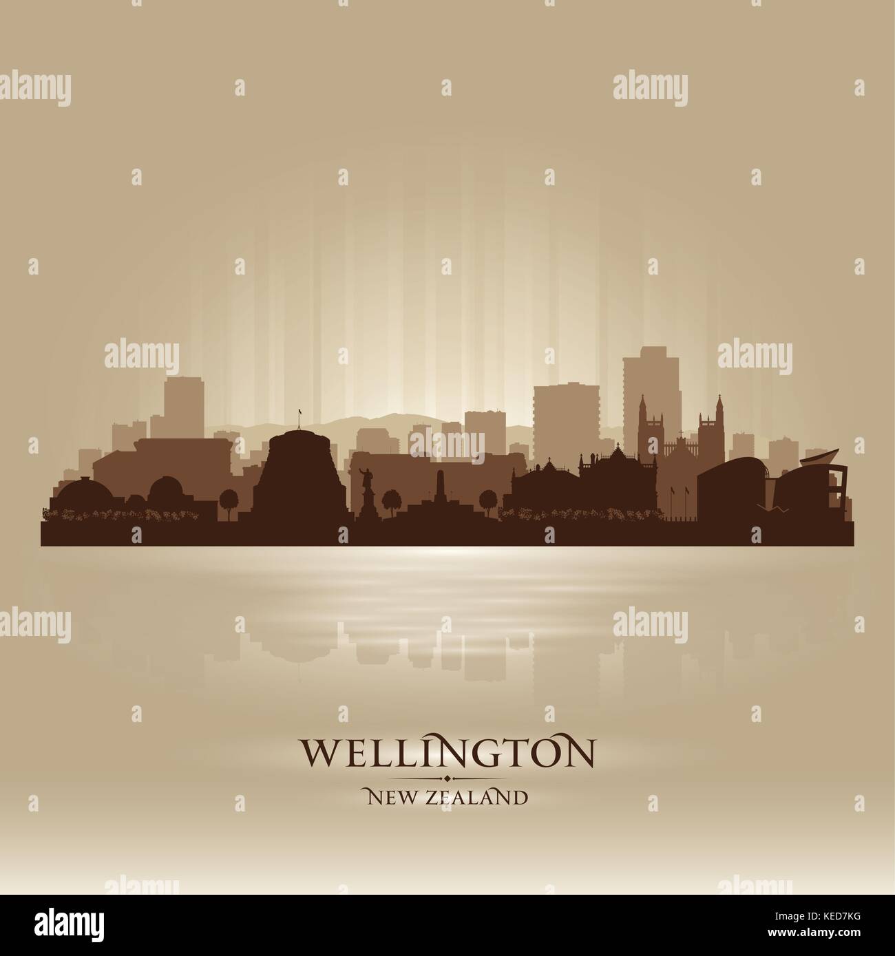 Wellington New Zealand city skyline vector silhouette illustration ...