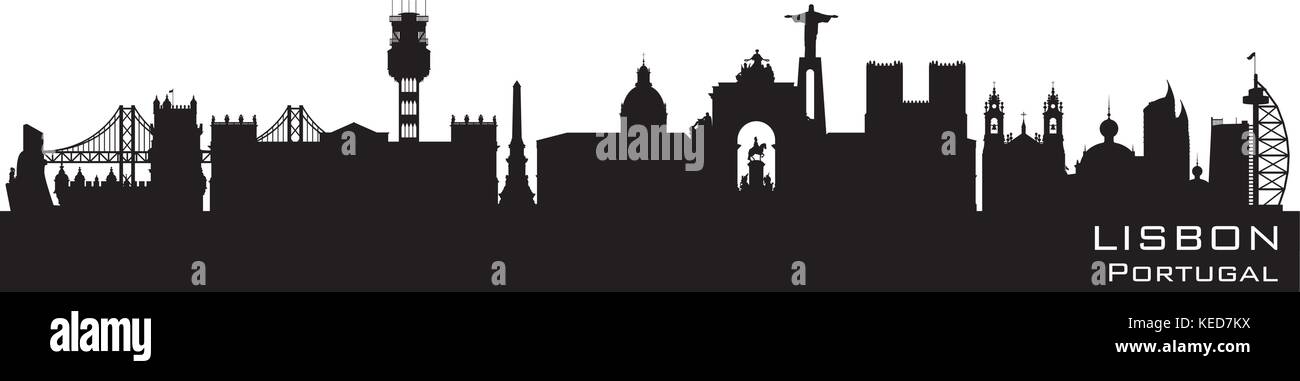 Lisbon Portugal skyline Detailed vector silhouette Stock Vector Image ...