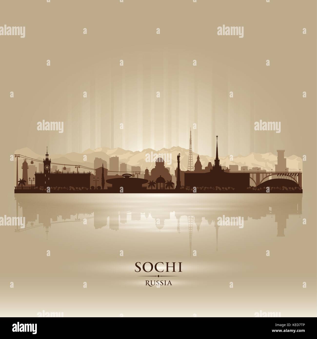 Sochi Russia skyline city silhouette Vector illustration Stock Vector ...