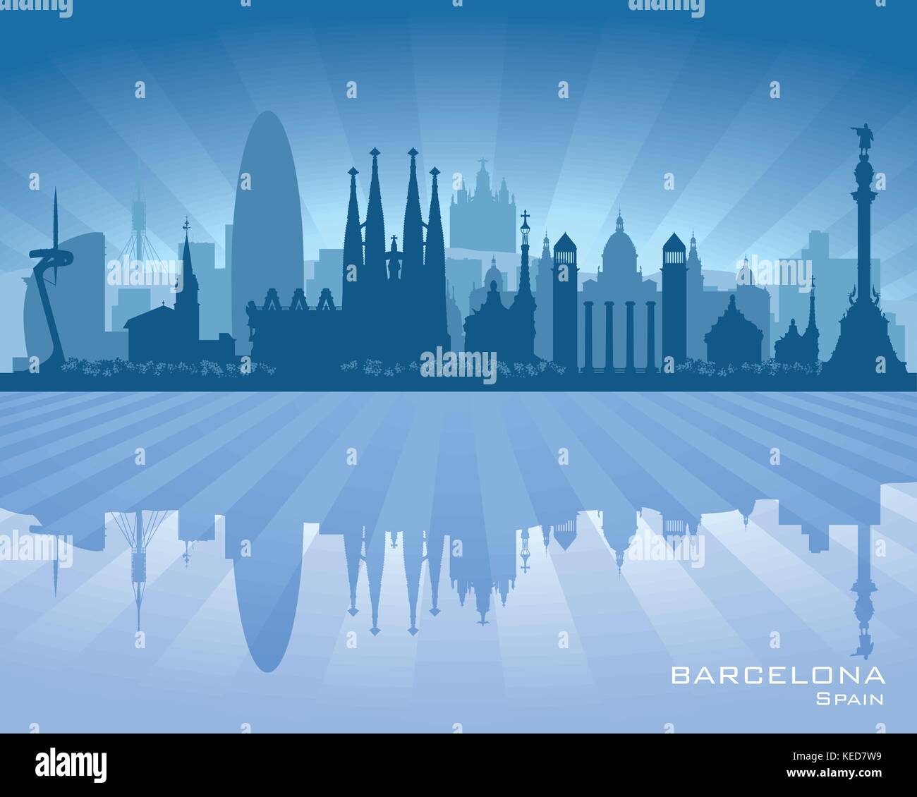 Barcelona Spain city skyline vector silhouette illustration Stock ...