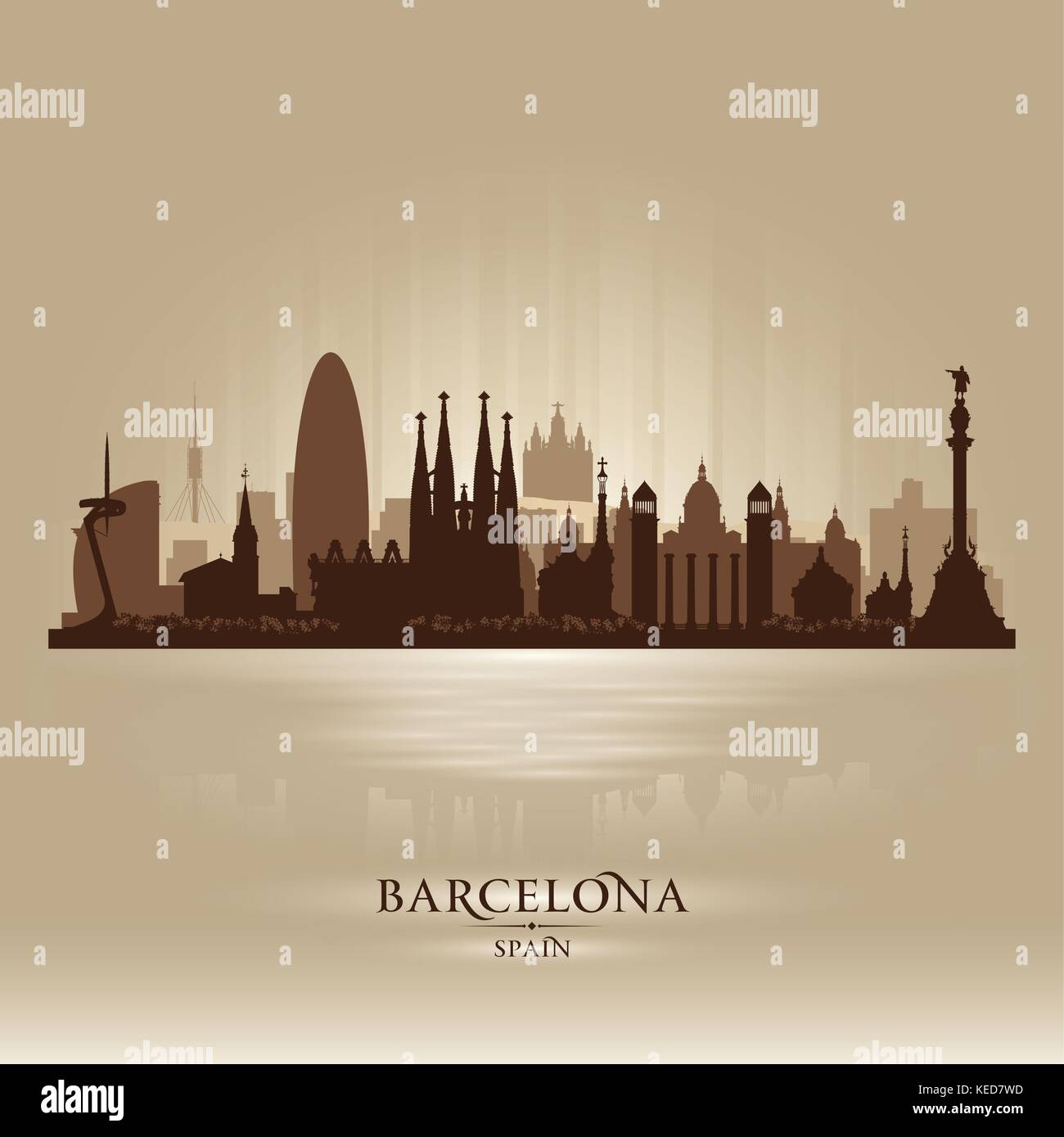 Barcelona Spain city skyline vector silhouette illustration Stock ...