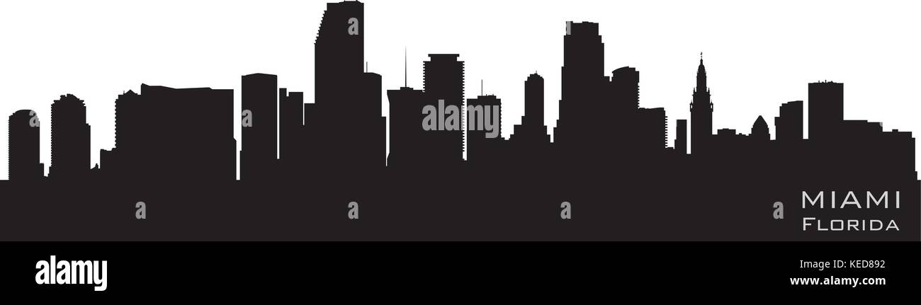 Miami, Florida skyline. Detailed vector silhouette Stock Vector Image ...