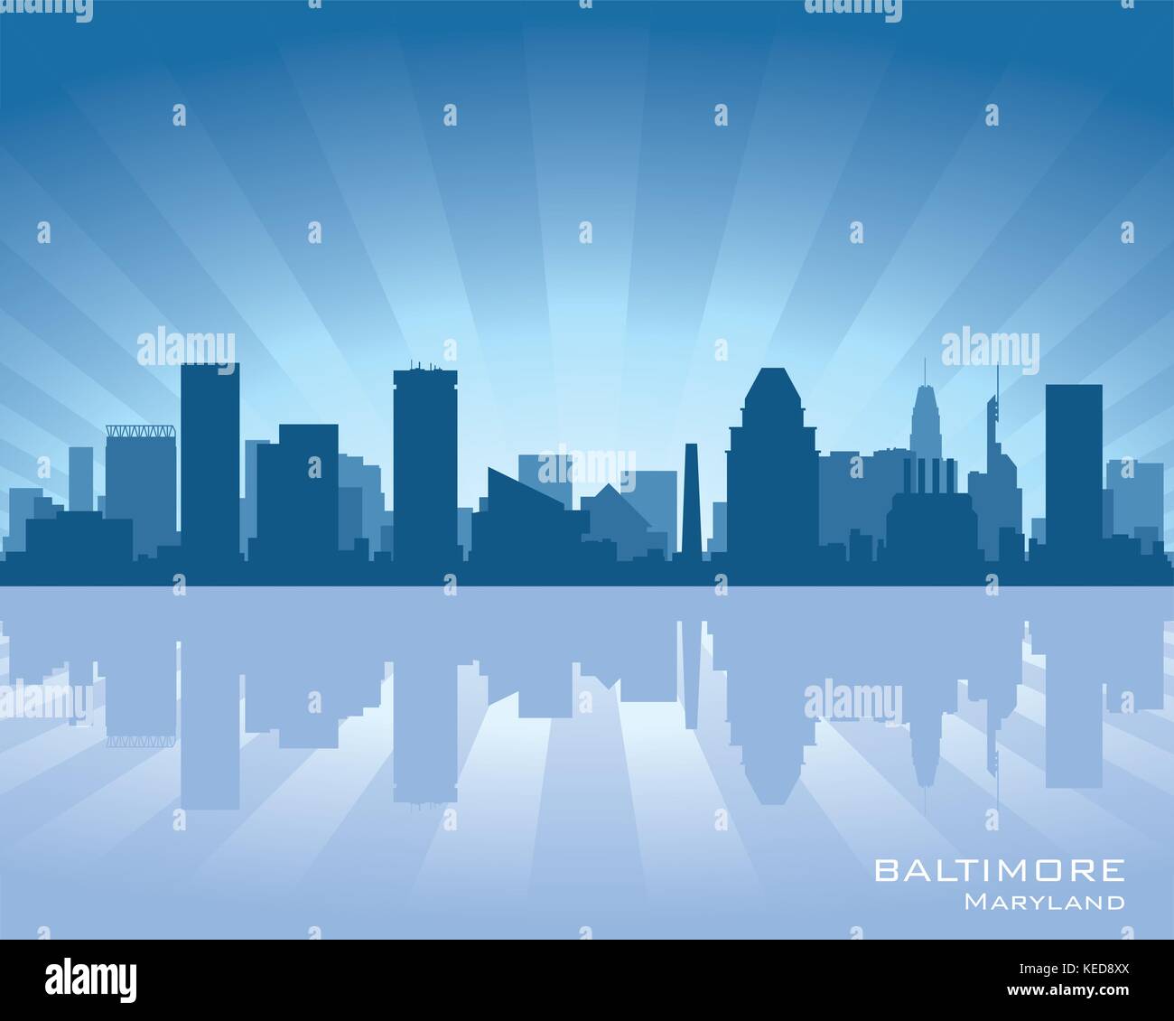Baltimore, Maryland skyline illustration with reflection in water Stock ...