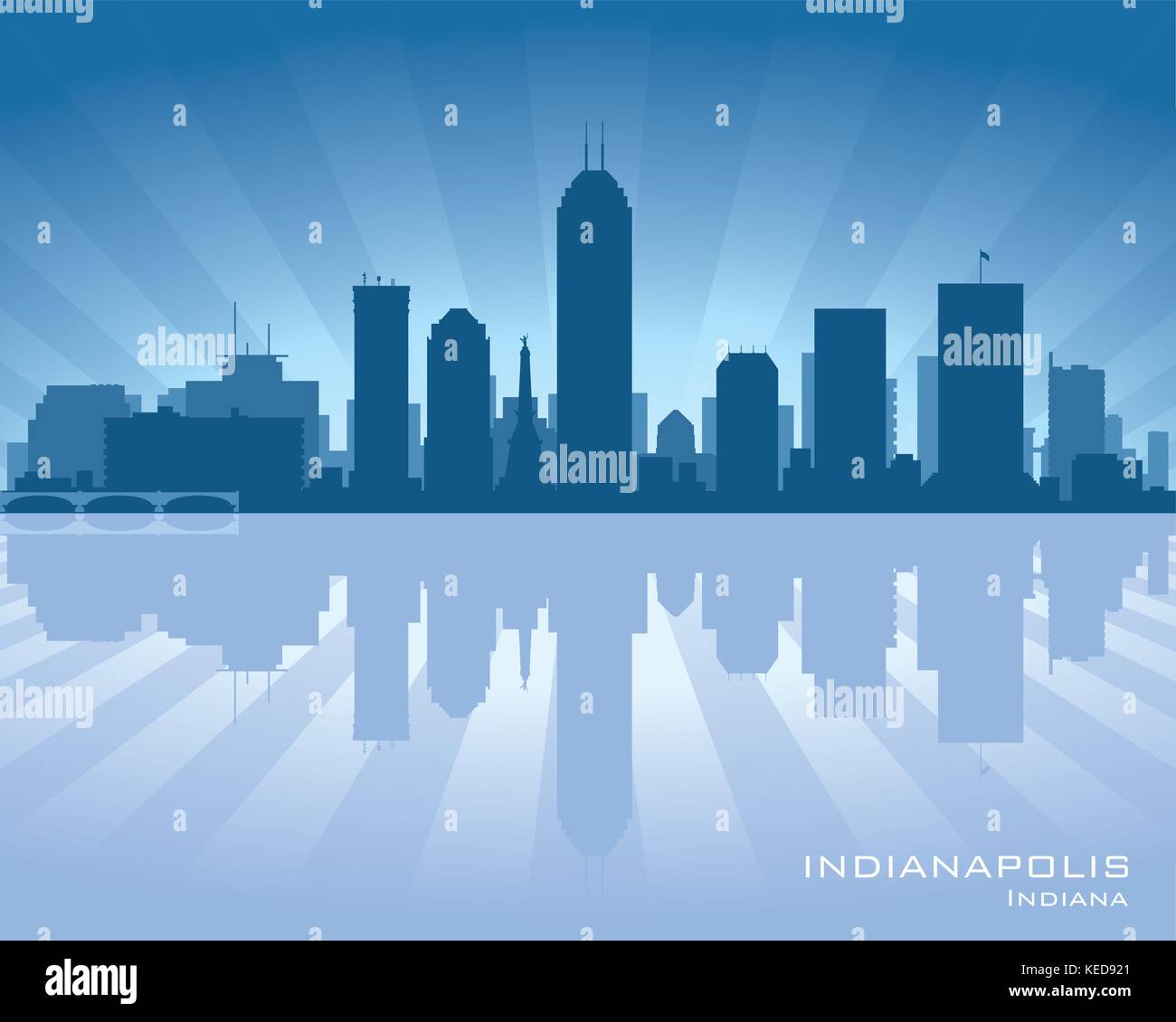 Indianapolis, Indiana skyline illustration with reflection in water ...