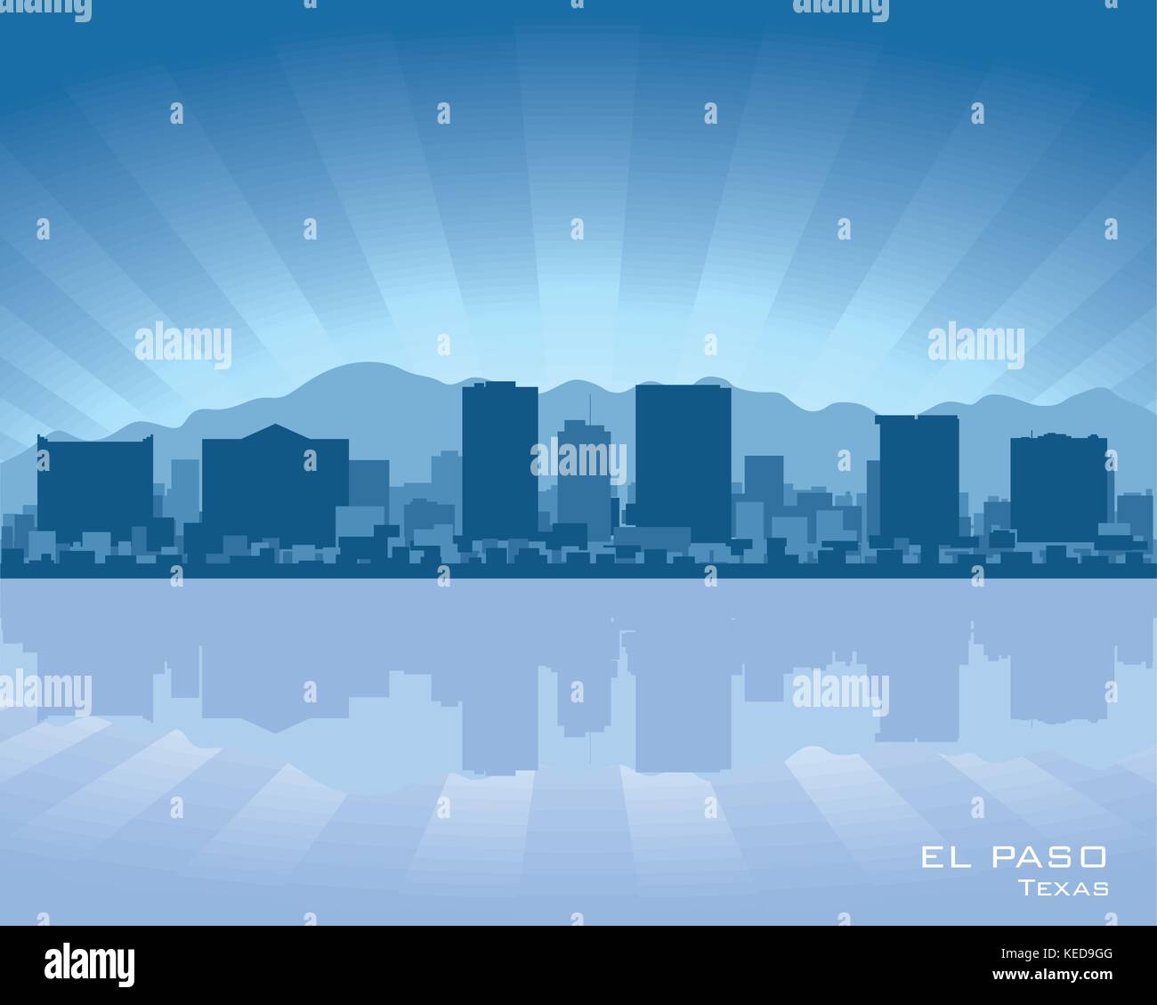 El Paso, Texas skyline illustration with reflection in water Stock ...