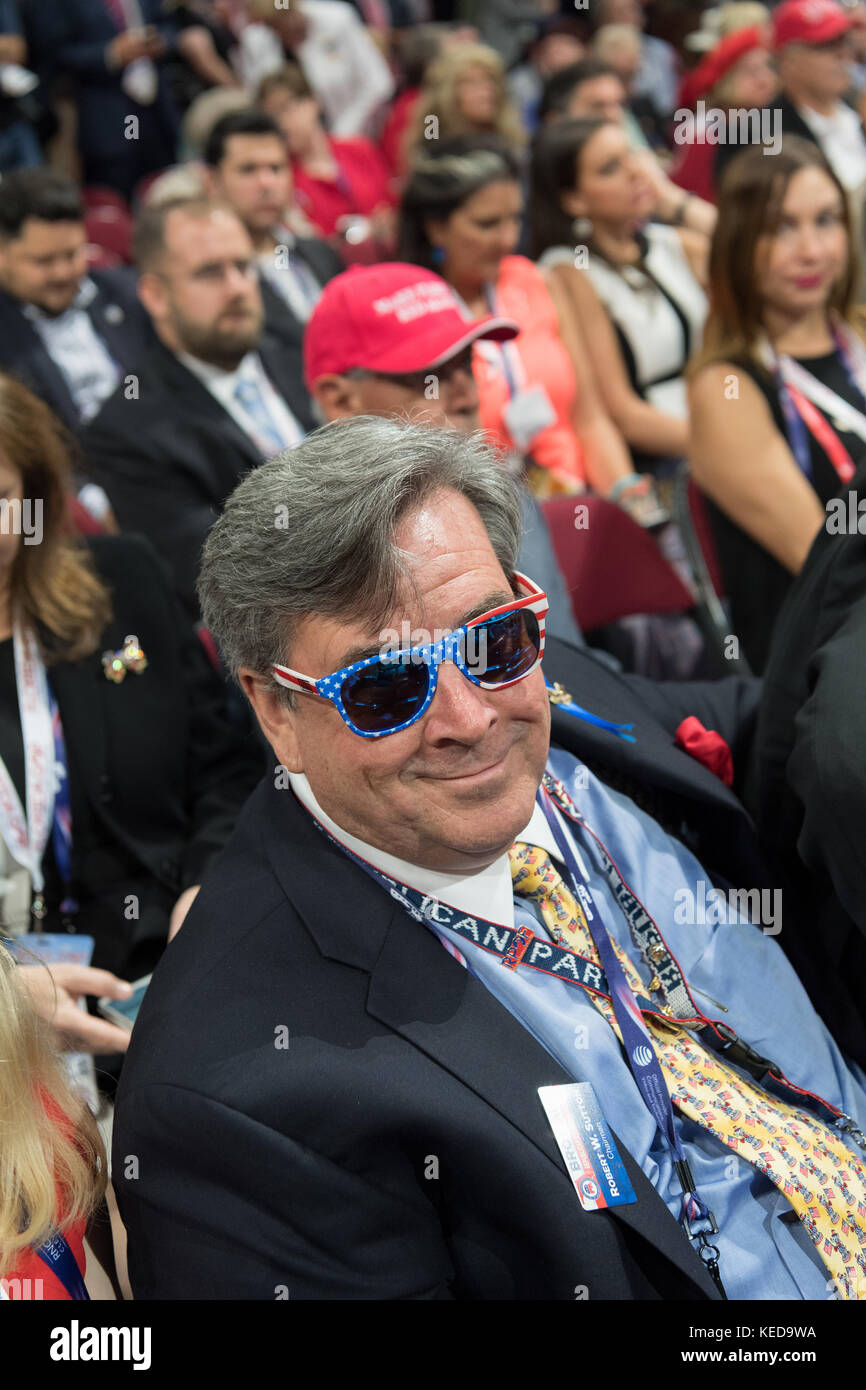 A GOP delegate wearing American flag glasses during the Republican ...
