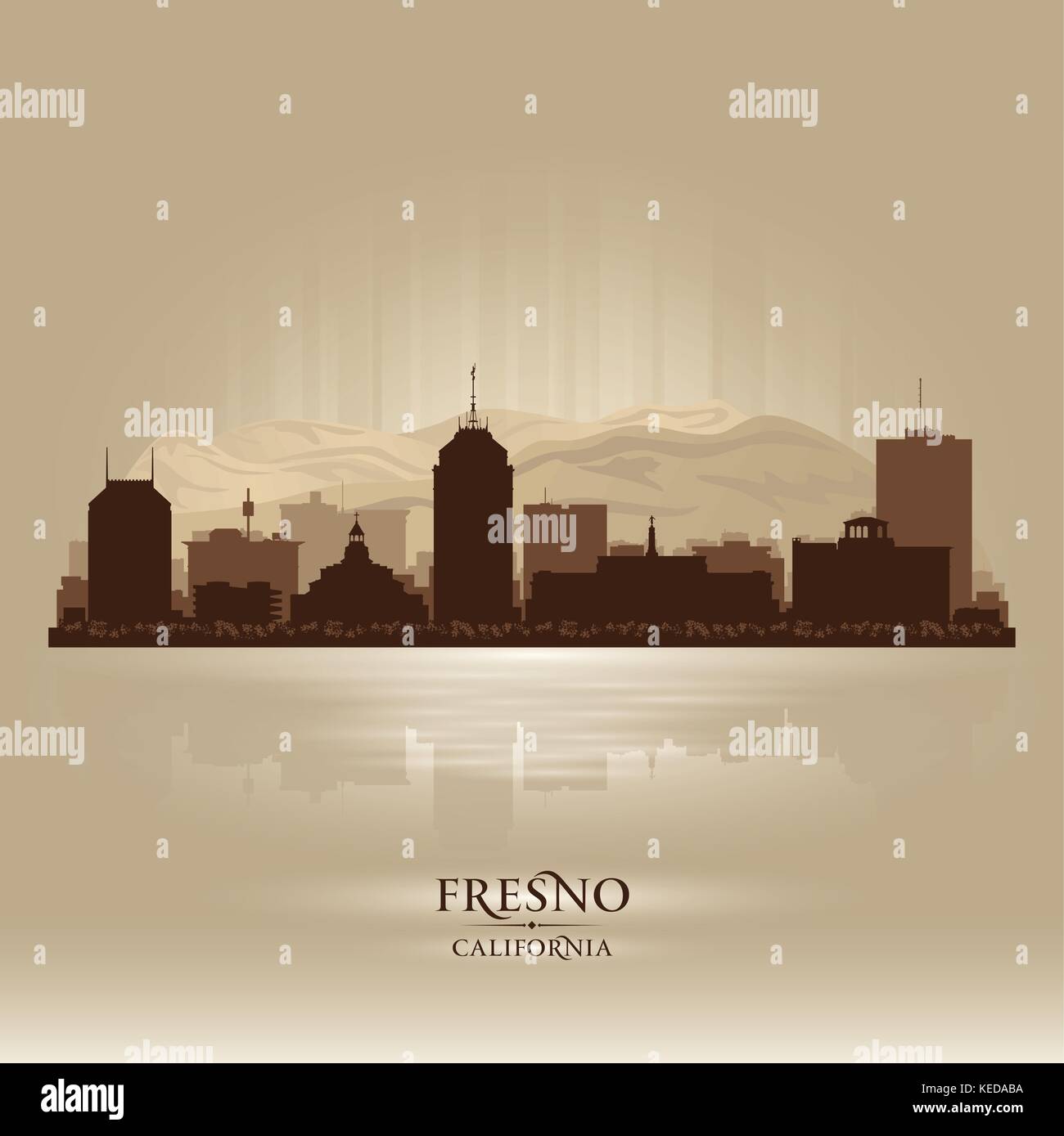 Fresno California city skyline vector silhouette illustration Stock ...