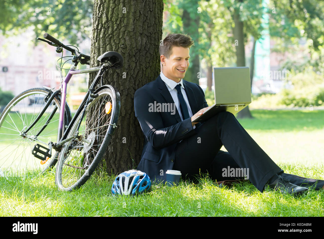 Cheerful businessman laptop in hi-res stock photography and images - Alamy