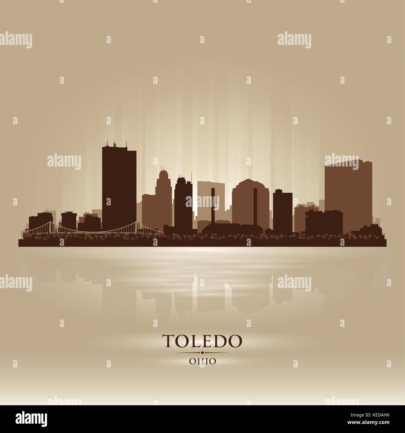 Toledo Ohio city skyline vector silhouette illustration Stock Vector ...