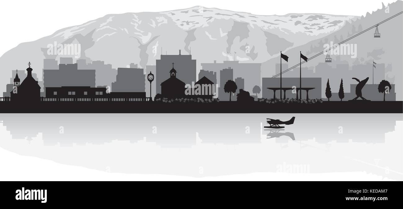 Juneau Alaska city skyline vector silhouette illustration Stock Vector ...