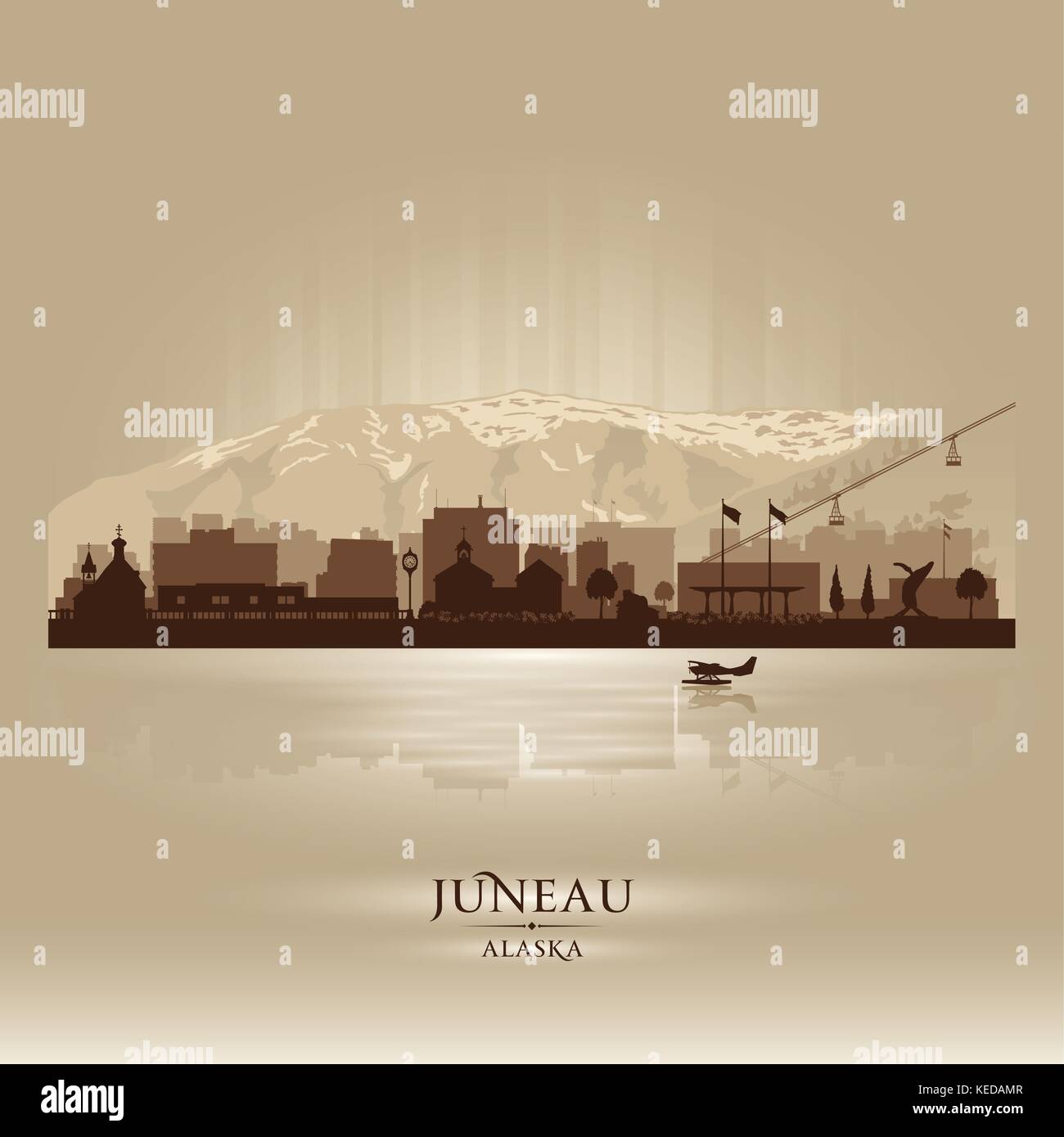 Juneau Alaska city skyline vector silhouette illustration Stock Vector ...