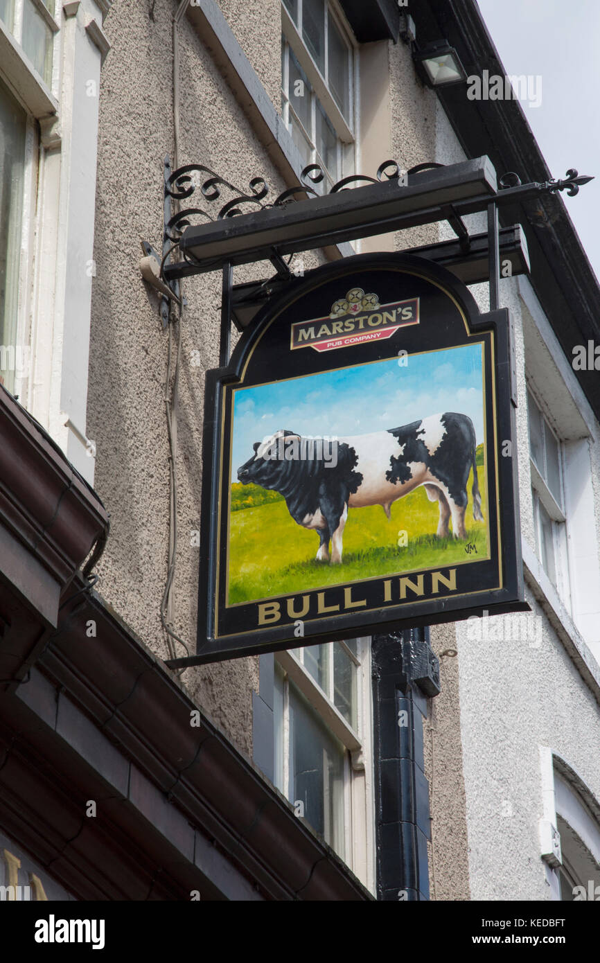 Bull Inn Pub Sign, Llangollen, Wales, UK Stock Photo - Alamy