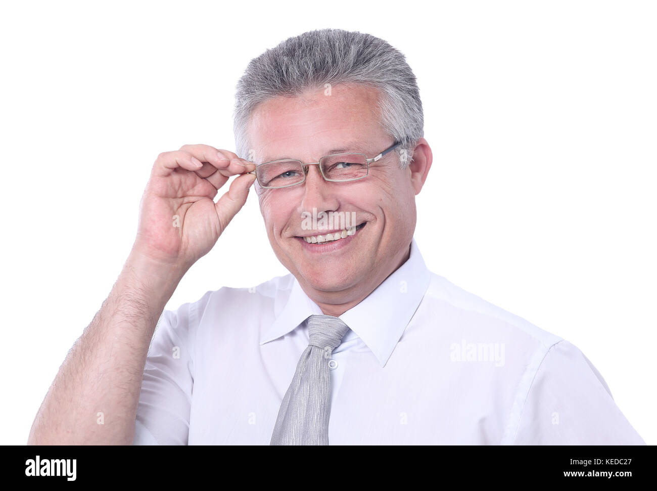 Gray-haired business man smiling isolated on white background Stock ...